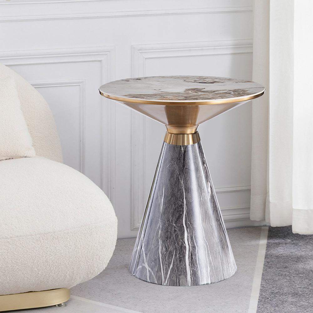 Gray & Gold Hourglass-Shape sofa marble side table with Stone Top ...